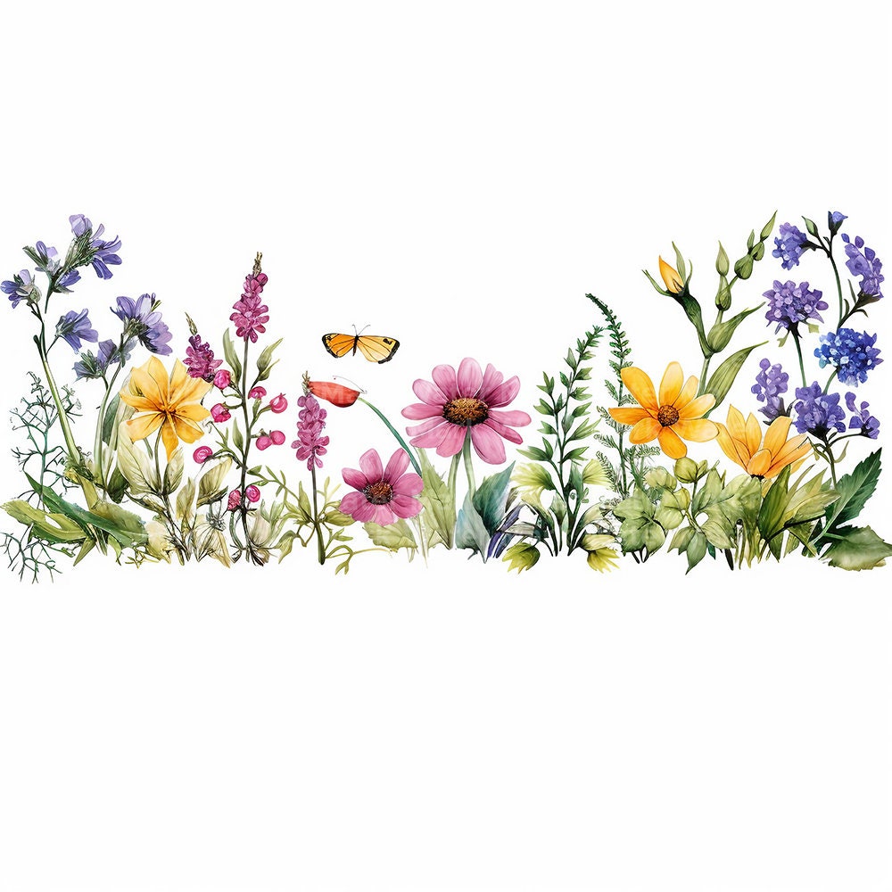 Flowers Border Watercolor Clipart, 12 JPG, Digital Paper Craft ...