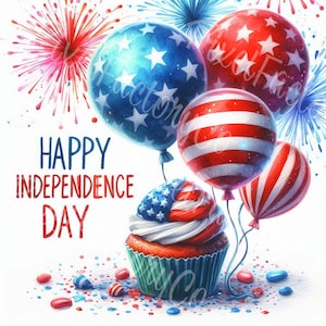 Fourth of July Clipart: Patriotic Cupcakes & Balloons (digital Download ...