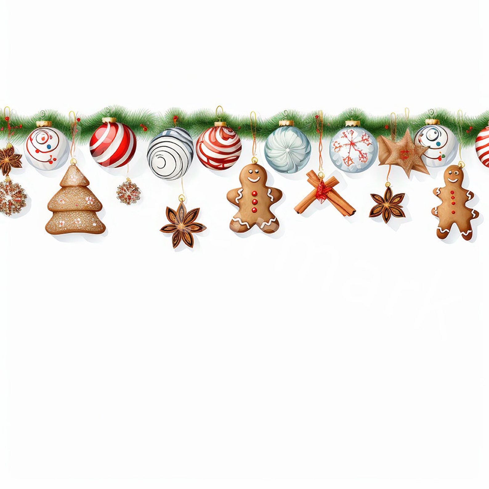 Christmas Borders Clipart: Gingerbread & Baubles Garlands (digital ...