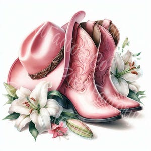 Floral Cowgirl Boots Clipart: Western Art, Country Designs (digital JPG ...