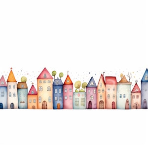 Border Colorful Houses Clipart, 12 JPG, Digital Download, Digital Paper ...