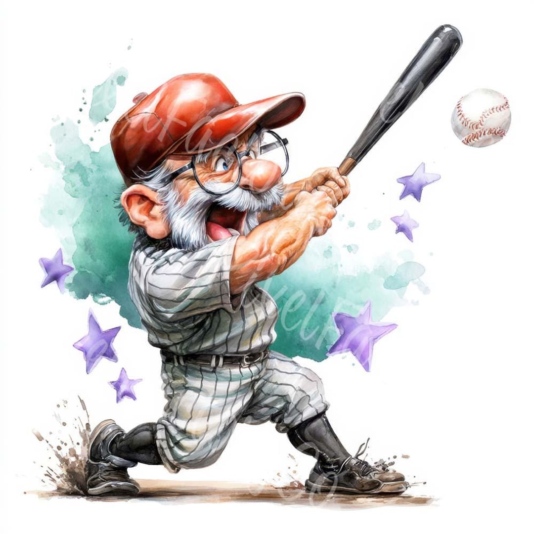 Funny Old Man Playing Baseball Clipart Grandpa Sports Illustration for ...