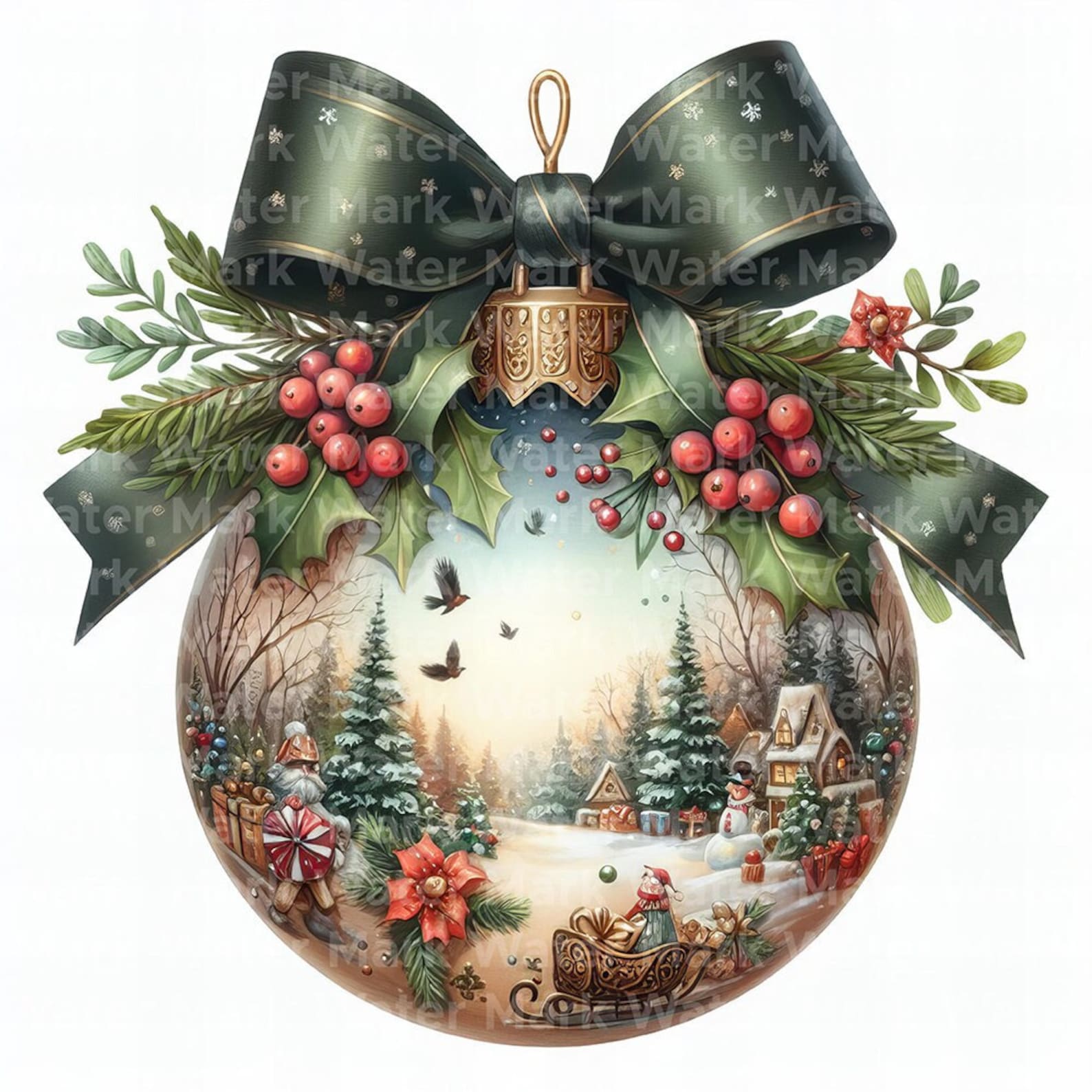 Christmas Tree Baubles Clipart, 12 JPG, Watercolor Clipart, Card Making ...