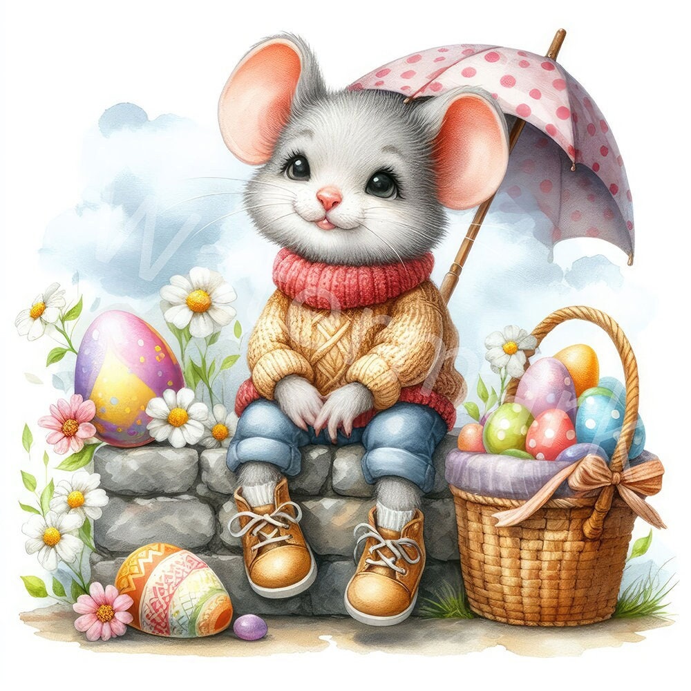 Easter Mouse Clipart, 12 JPG, Digital Download, Scrapbooks,junk Journal ...