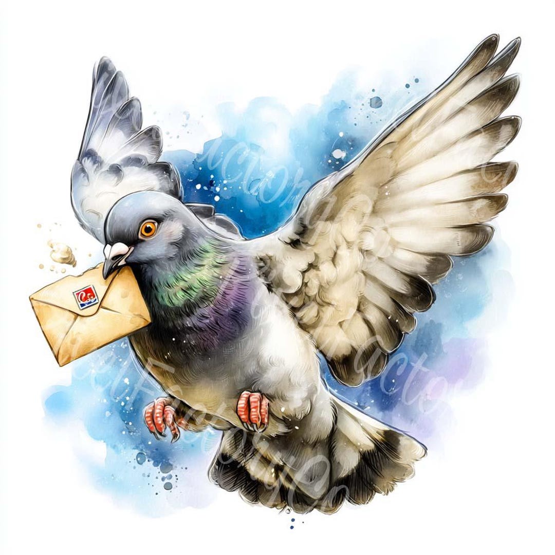 Cute Pigeon Postman Clipart Bird With Letter Digital JPG File for ...