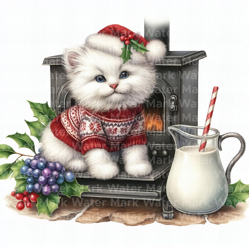 Christmas Cat Watercolor Clipart: Holiday Card Making (digital Download ...