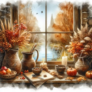 Watercolor Autumn Window Clipart: Fall Landscape (digital Download) - Etsy