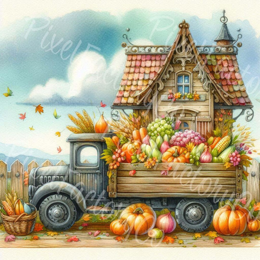 Autumn Farm Truck Clipart Set: Pumpkins & Harvest (JPG Digital Art) - Etsy