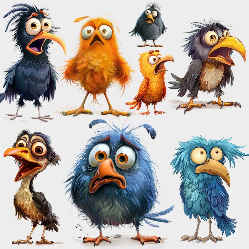 Quirky Birds Clipart: Funny Animal PNG Illustrations (digital Download ...