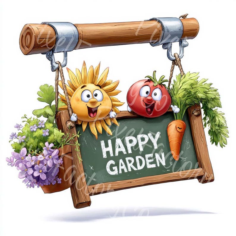 Happy Garden Clipart Set: Watercolor Birds, Flowers (digital Download ...