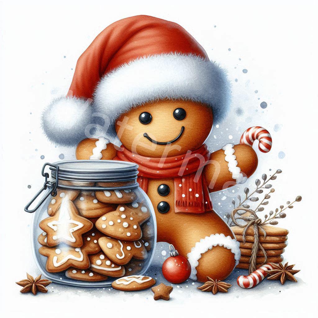 Christmas Gingerbread Man Watercolor Clipart: Jar of Cookies (digital ...