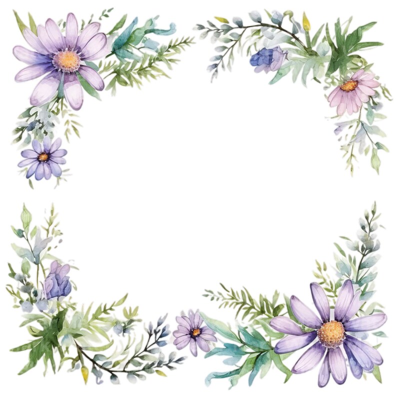 Watercolor Flower Frame Clipart: Floral Card Making (digital Download ...