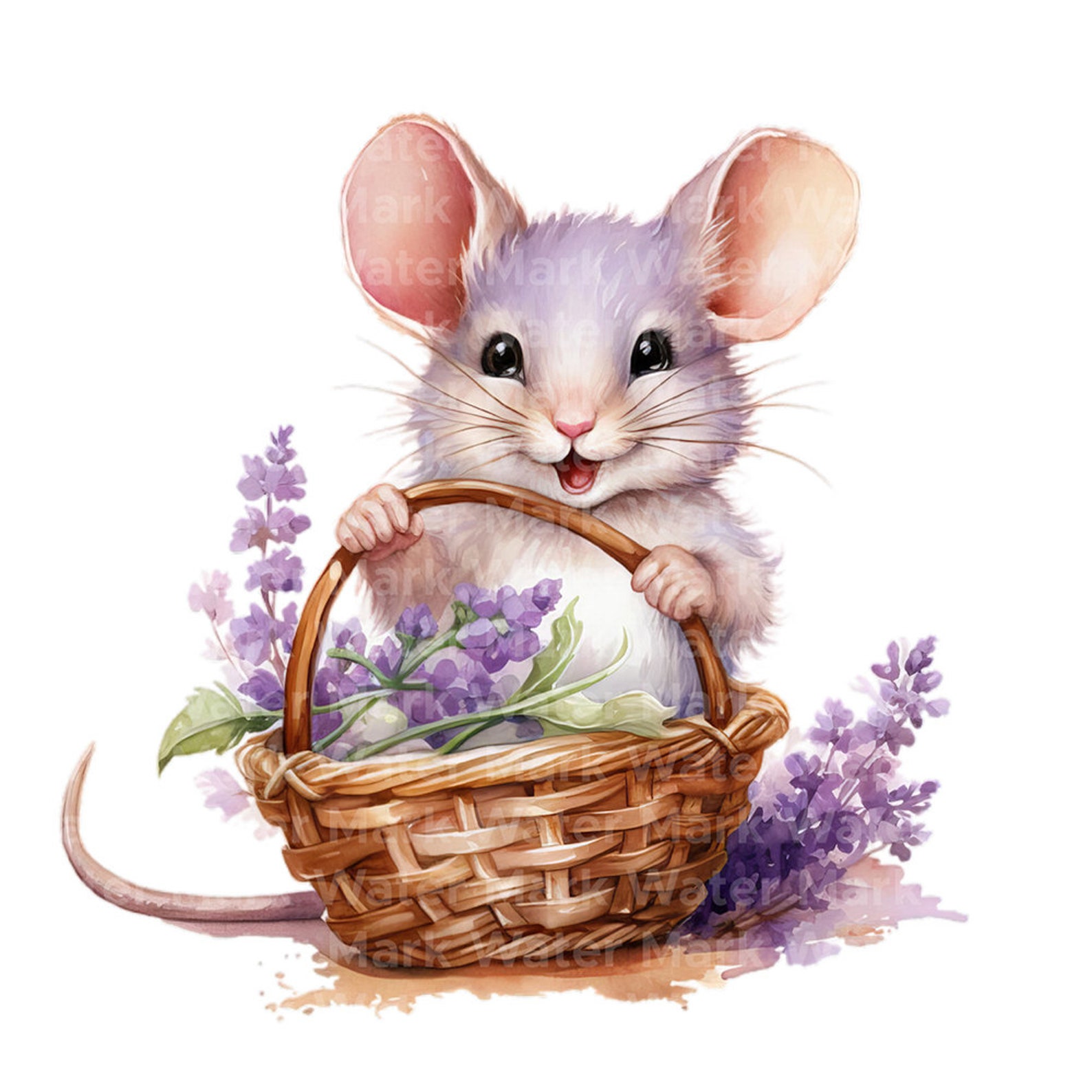 Mouse With Lavender Clipart, 11 Jpg, Watercolor Mouse Clipart, Digital ...