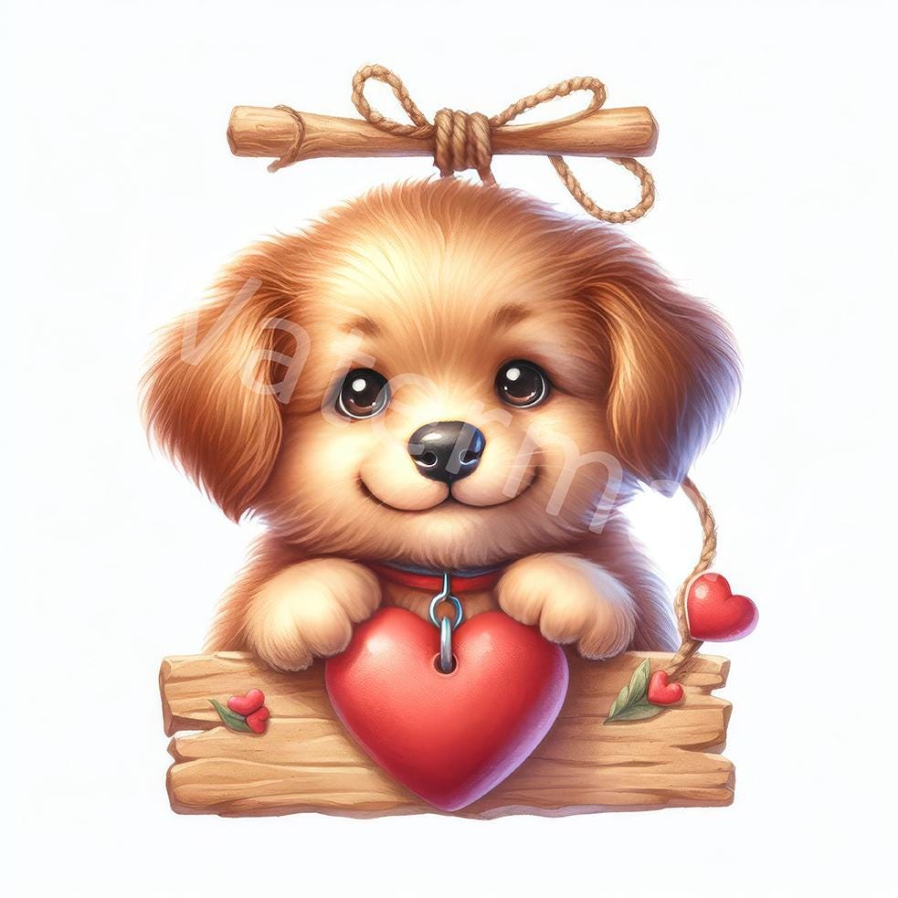 Valentine's Day Dog Clipart: Watercolor Heart, Junk Journal (digital ...