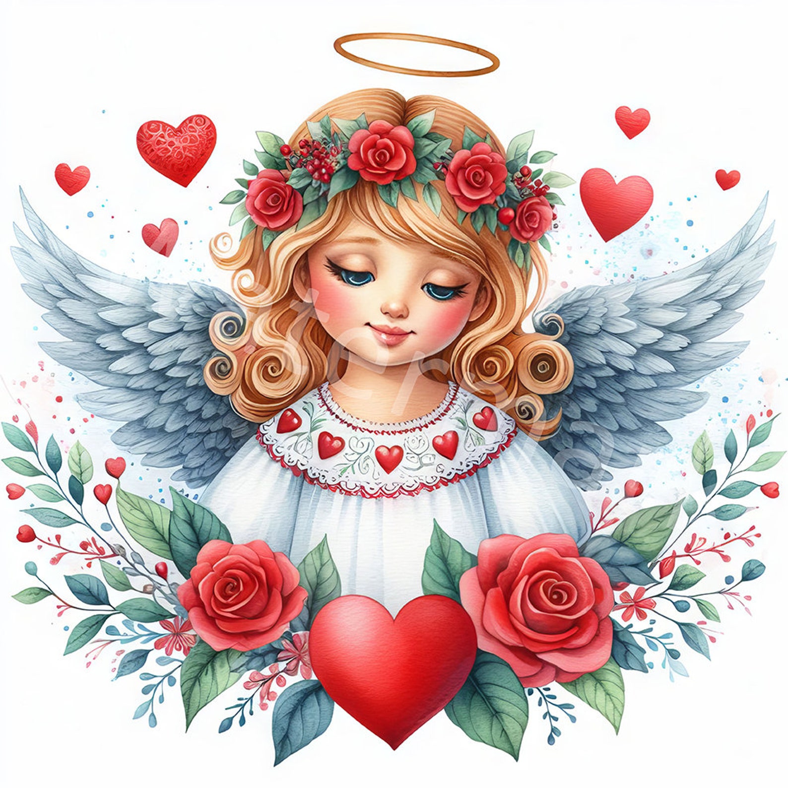 Watercolor Valentine Angel Clipart: Love Hearts (digital Download) - Etsy