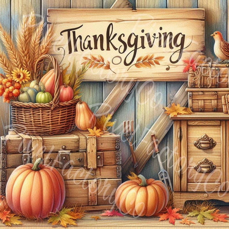 Vintage Thanksgiving Clipart Set: Rustic Harvest Pumpkins (digital ...