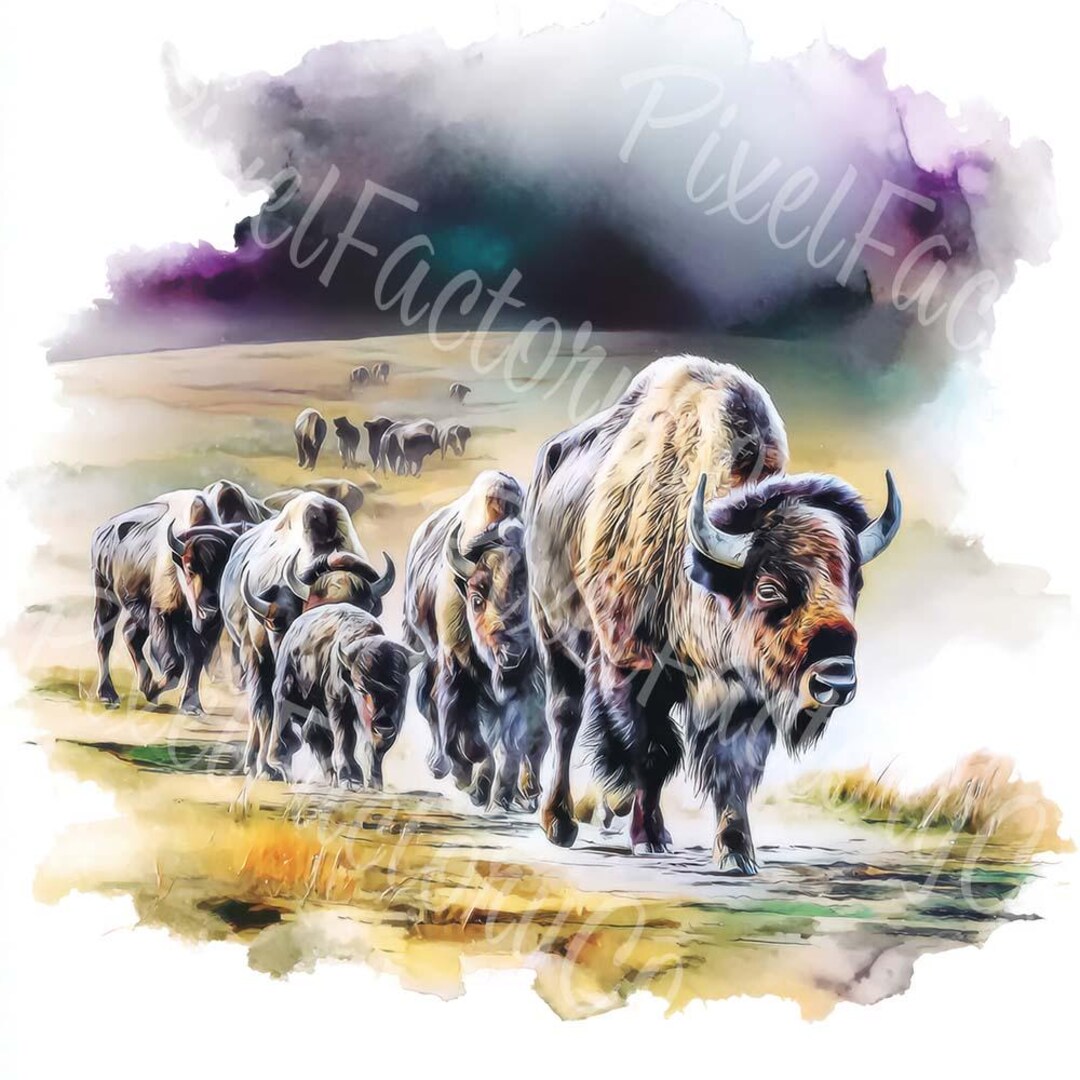 Buffalo Bison Clipart Bundle Wildlife Animal Art Watercolor Buffalo ...