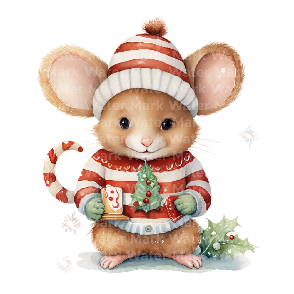 Christmas Mouse Clipart, 12 Jpg, Watercolor Clipart,mouse With ...