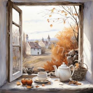Autumn Window Watercolor Clipart: Fall Landscape (digital Download) - Etsy