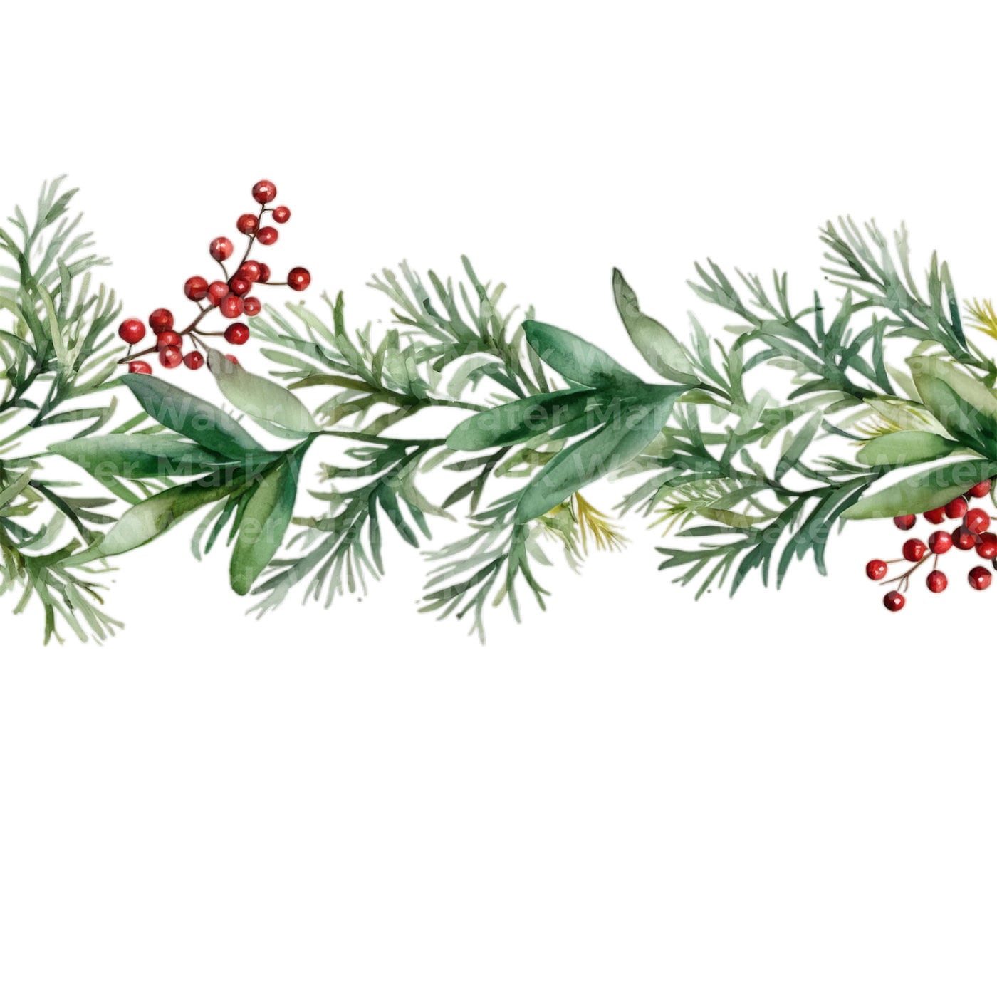 Watercolor Christmas Border Clipart: Mistletoe & Berries (digital ...