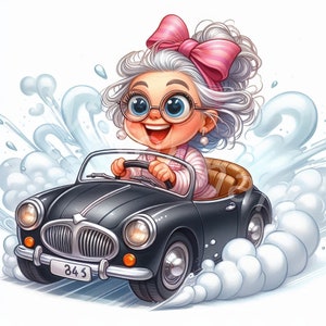 Funny Grandma Driver Clipart: Watercolor Old Ladies (digital Download ...