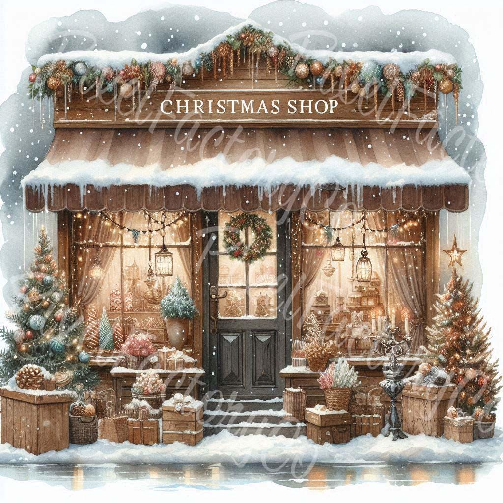 Christmas Shop Clipart Winter Holiday Store Digital Download for ...