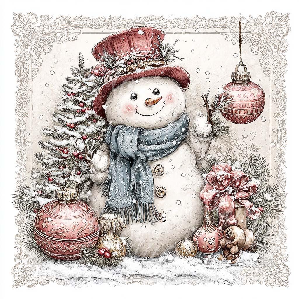 Victorian Snowman Clipart, Vintage Christmas Snowman Art, JPG Files for ...