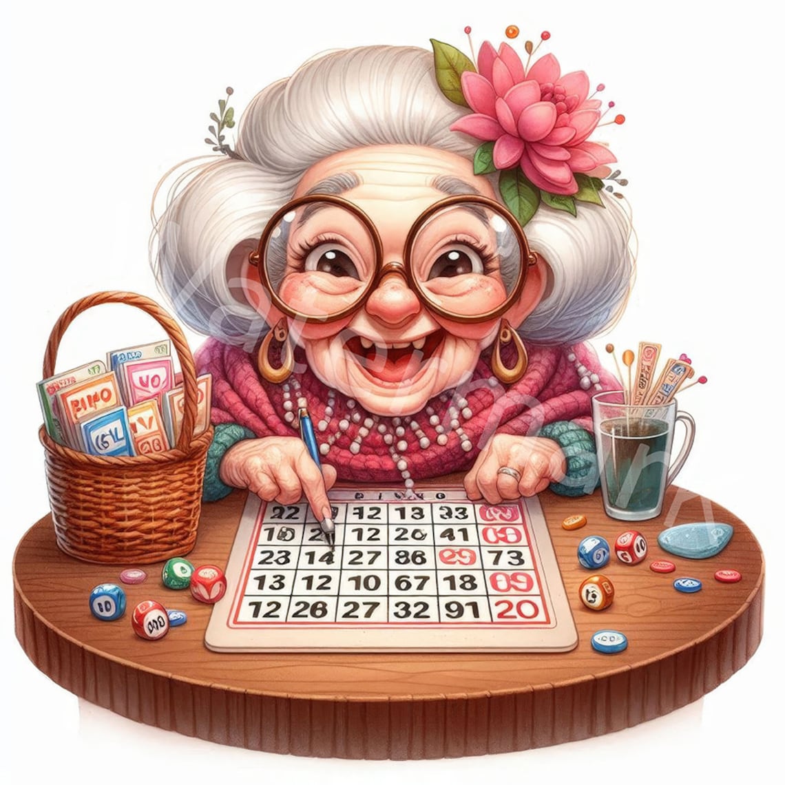 Funny Grandma Bingo Clipart: Watercolor Old Ladies (digital Download ...