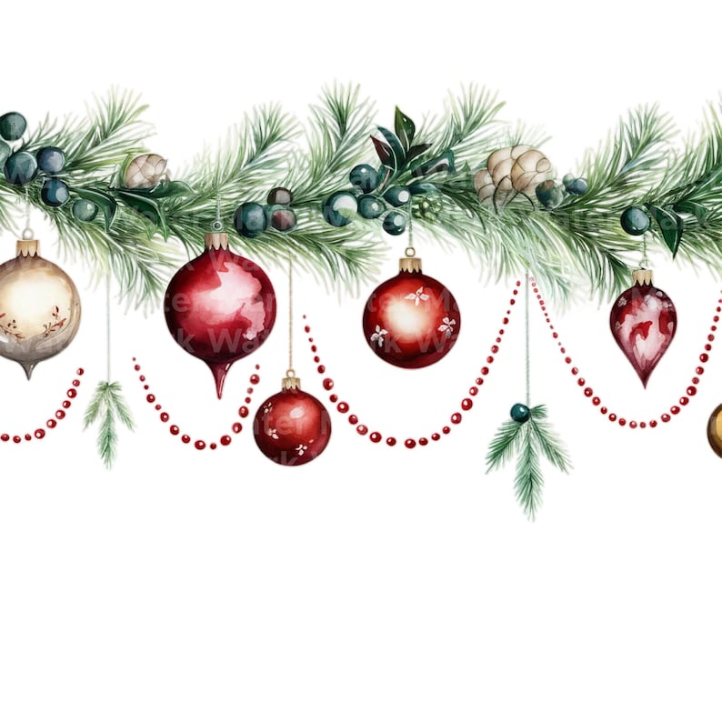 Watercolor Christmas Borders Clipart: Garland Designs (digital Download ...