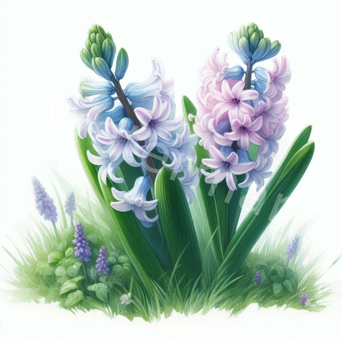 Watercolor Hyacinth Flowers Clipart: Digital Paper Craft (digital ...