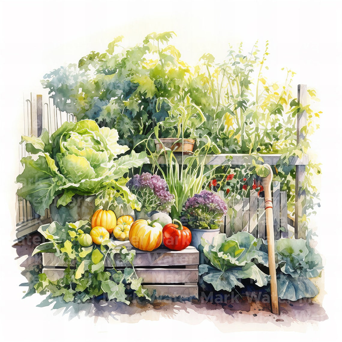 Garden Watercolor Clipart 8 JPG Digital Download Garden - Etsy