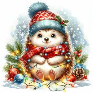 Christmas Hedgehog Clipart: Watercolor Animals (digital Download) - Etsy
