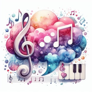 Watercolor Music Notes Clipart Treble Clef Clipart 12JPG Digital ...