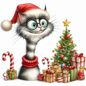 Christmas Quirky and Funny Cats Clipart, 12 JPG, Digital Download Kids ...