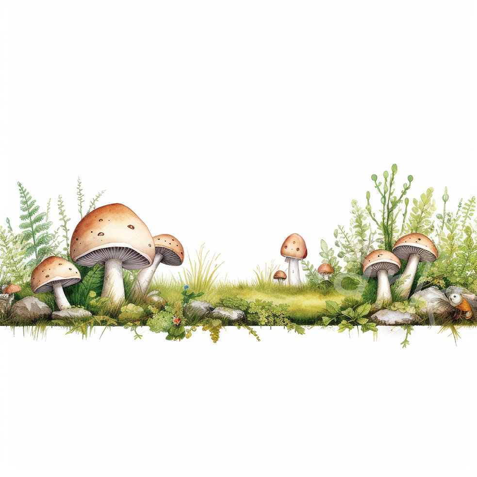 Mushroom Border Clipart, 12 JPG, Digital Download, Digital Paper Crafts ...