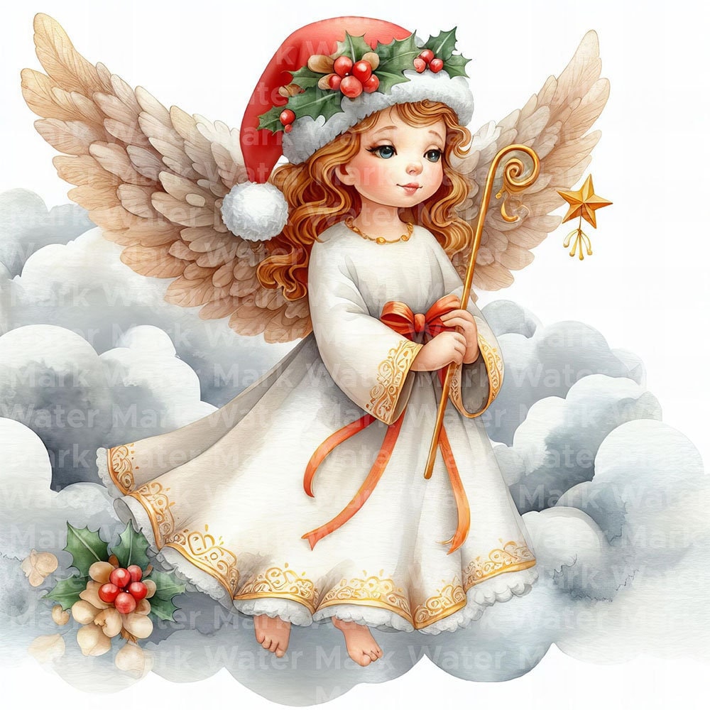 Christmas Angel Clipart, 12 Jpg, Watercolor Clipart, Digital Paper ...