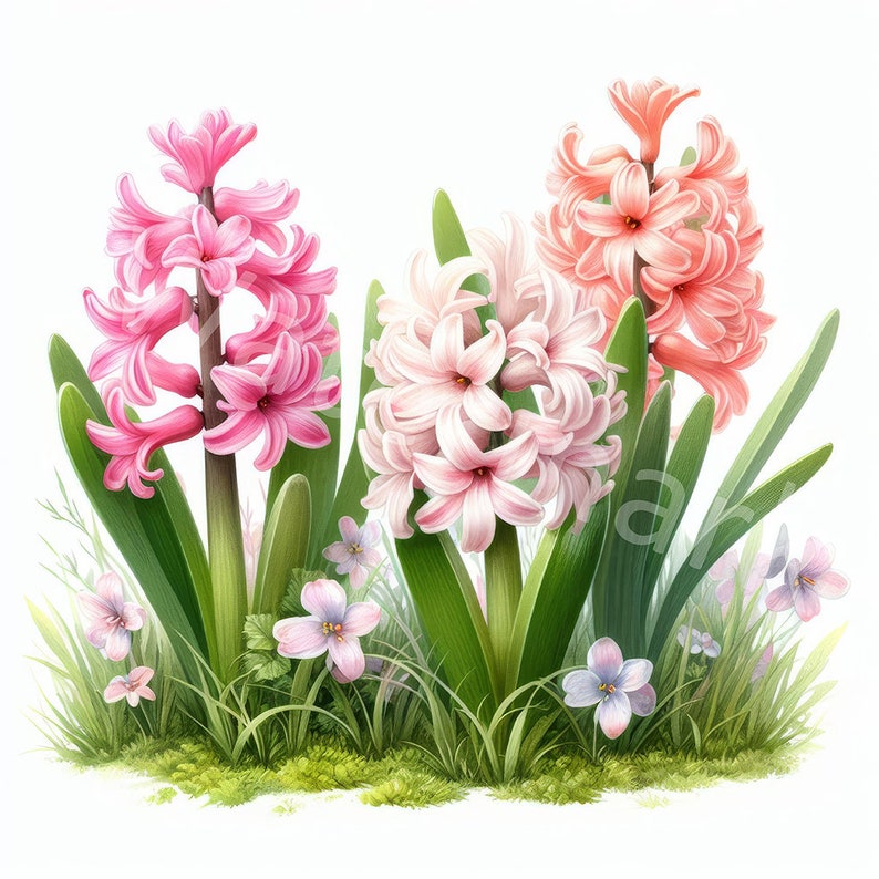 Watercolor Hyacinth Flowers Clipart: Digital Paper Craft (digital ...