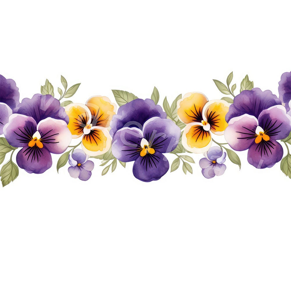 Watercolor Pansies Border Clipart: Floral Card Making (digital Download ...