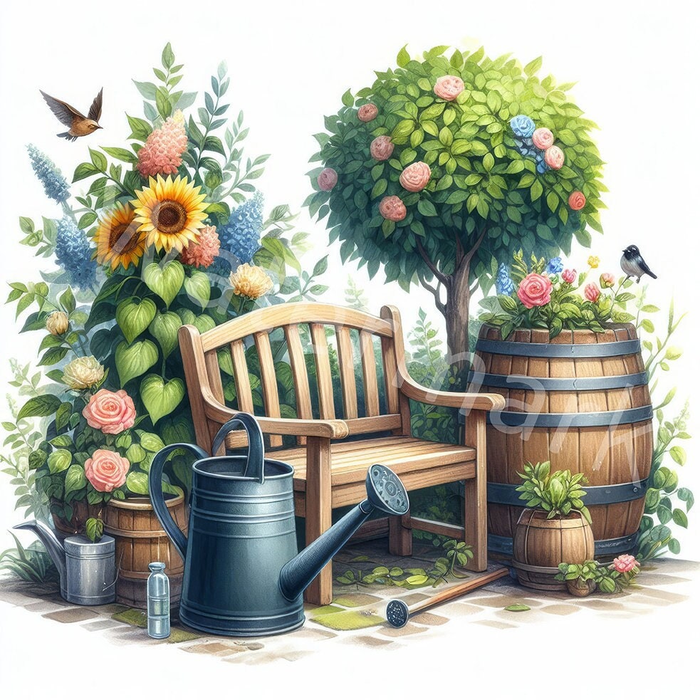 Summer Garden Watercolor Clipart, 11 Jpg, Digital Download, Junk ...