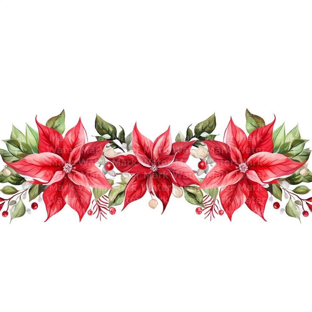 Watercolor Christmas Poinsettia Borders Clipart (digital Download) - Etsy