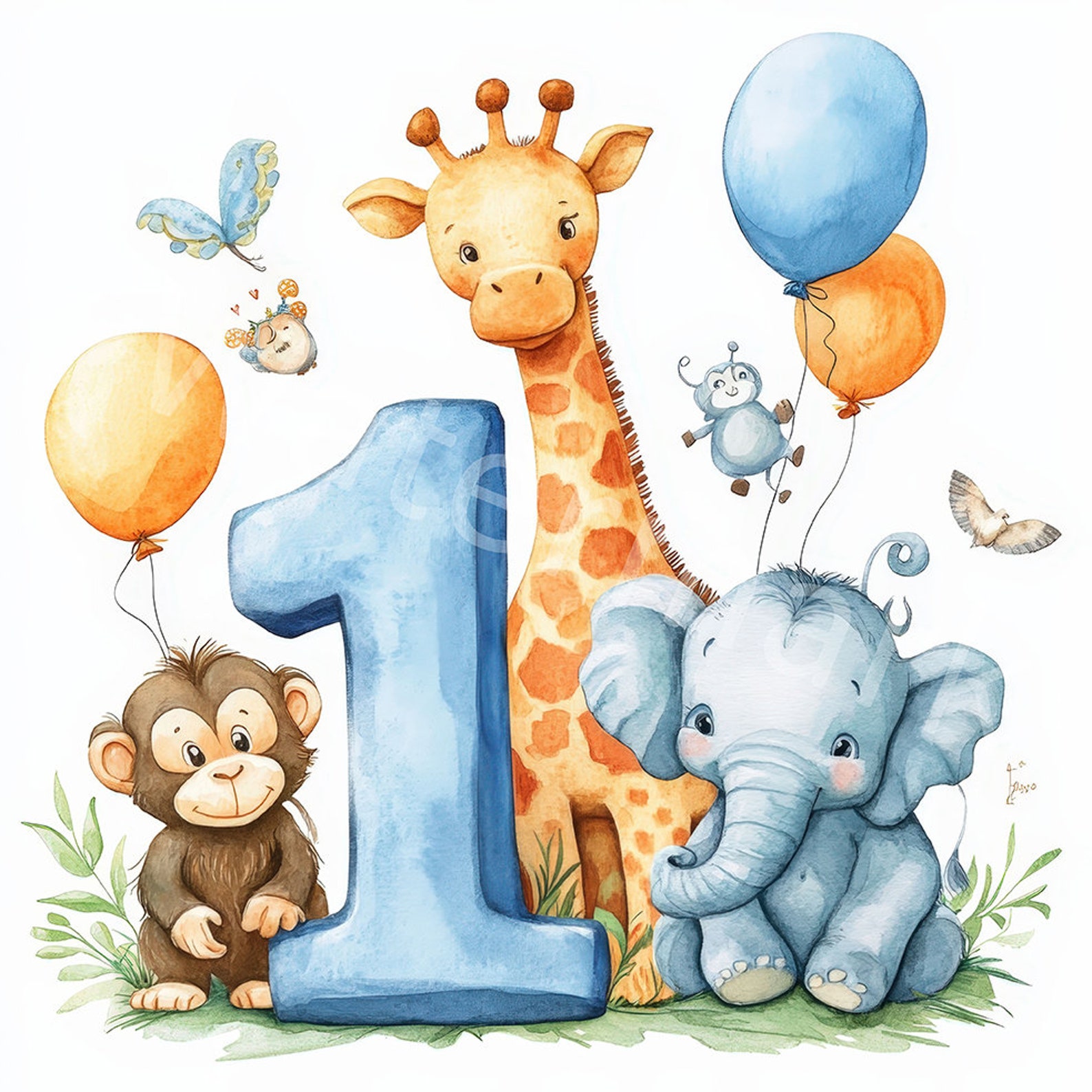 Watercolor First Birthday Clipart: Jungle Animals (digital Download) - Etsy