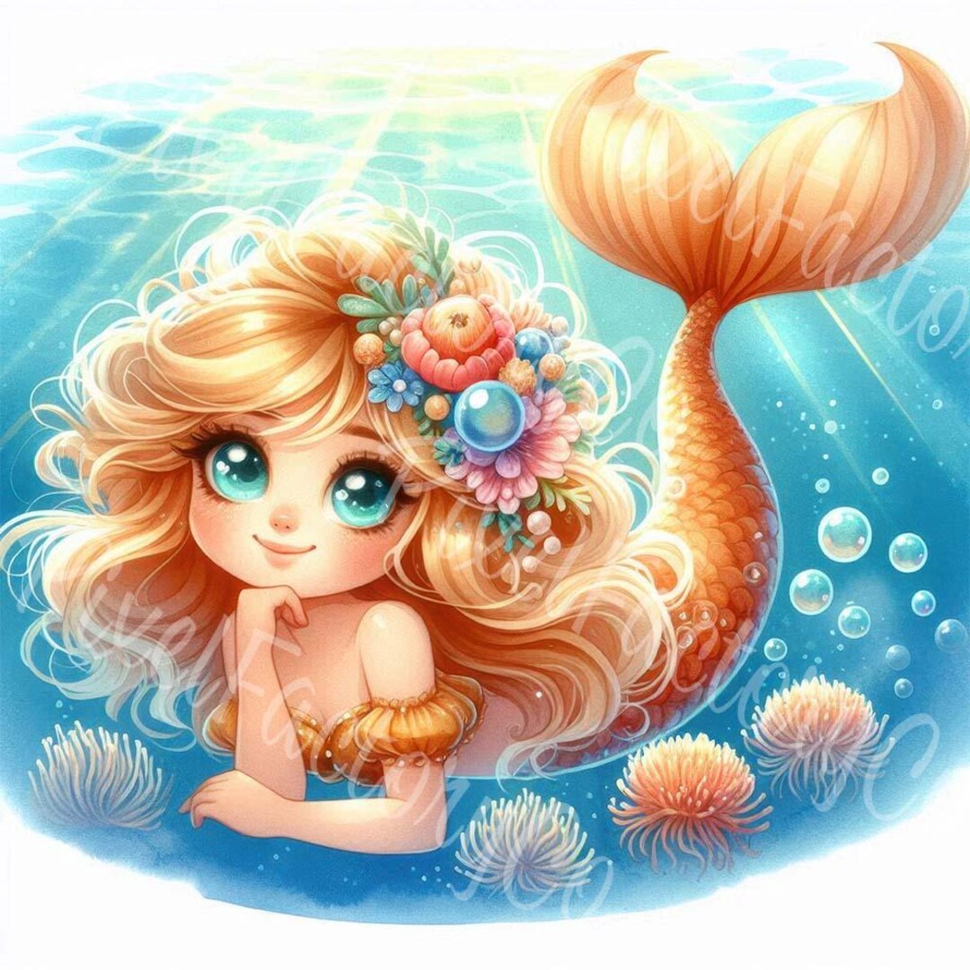 Fantasy Mermaid Clipart: Ocean Girl Art, Scrapbook Graphics (JPG ...