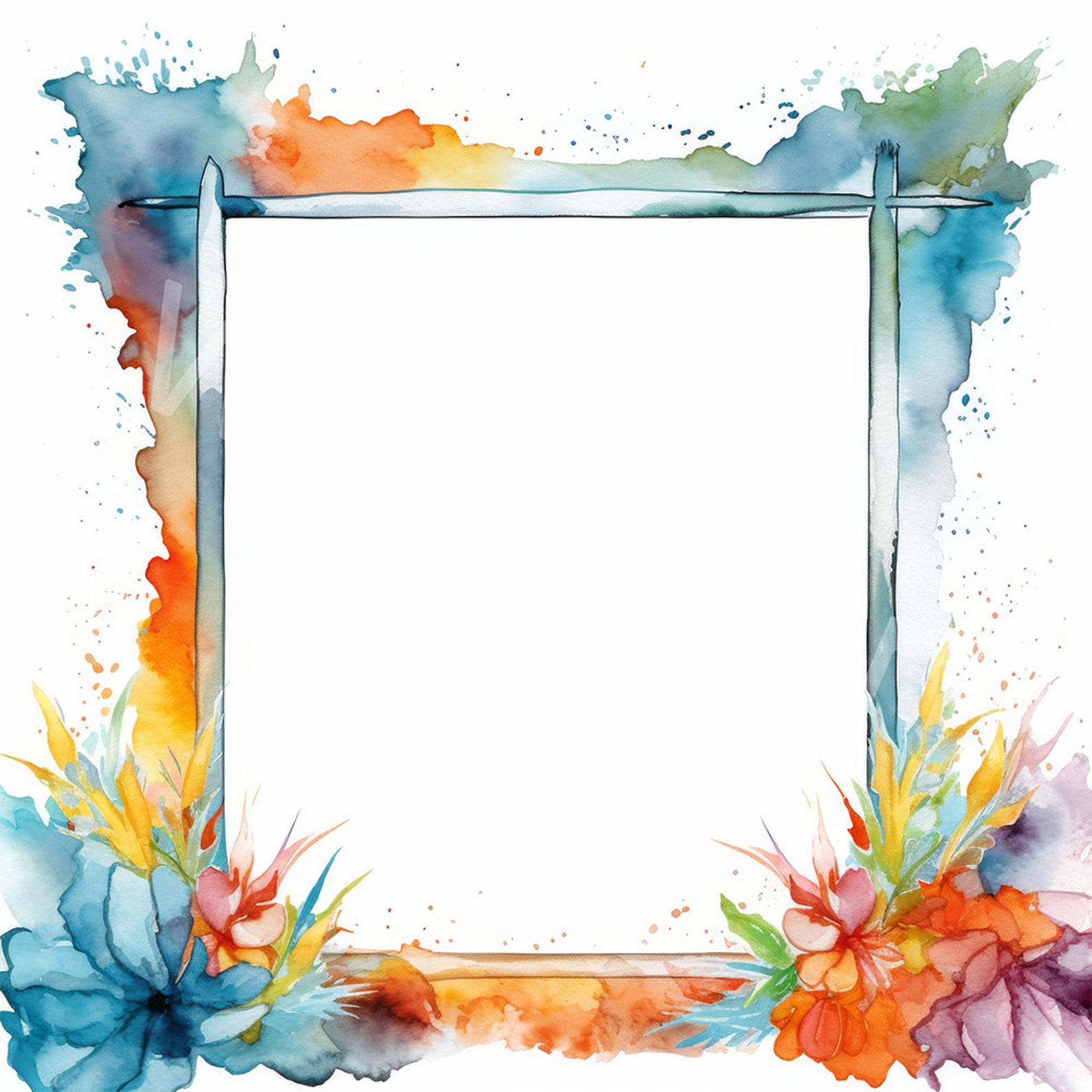 Watercolor Floral Frame Clipart: Rainbow Border (digital Download) - Etsy