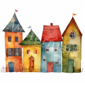 Quirky Houses Clipart, 12 JPG, Digital Download, Funny Houses Clipart ...