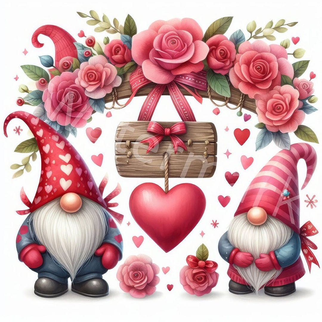 Valentine's Day Gnome Clipart, 12 JPG, Digital Download, Love Gnome ...