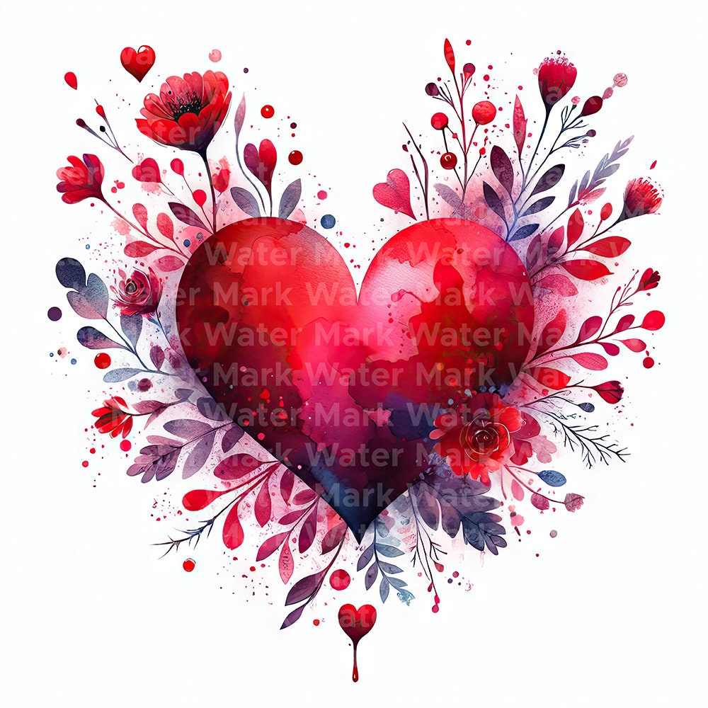 Valentine's Day Hearts Watercolor Clipart, 12 JPG, Digital Download ...