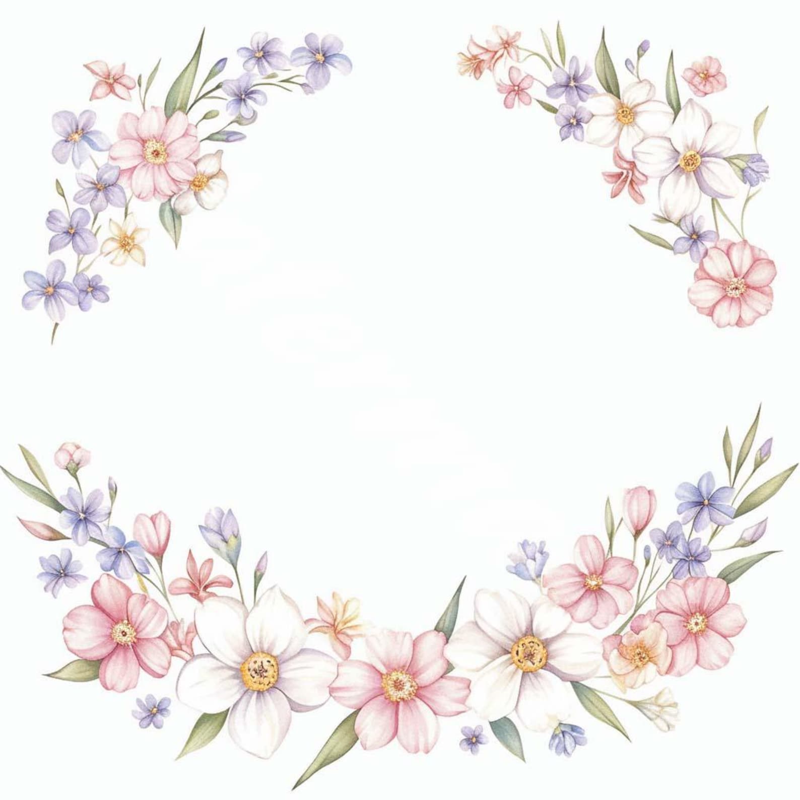 Spring Flower Border Clipart: Watercolor Floral Motifs (digital ...