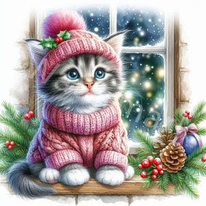 Christmas Cat Watercolor Clipart: Holiday Baubles (digital Download) - Etsy