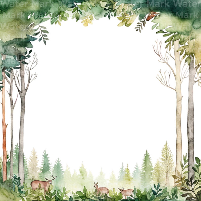 Watercolor Forest Frame Clipart, 10 JPG, Digital Paper Crafts, Frame ...