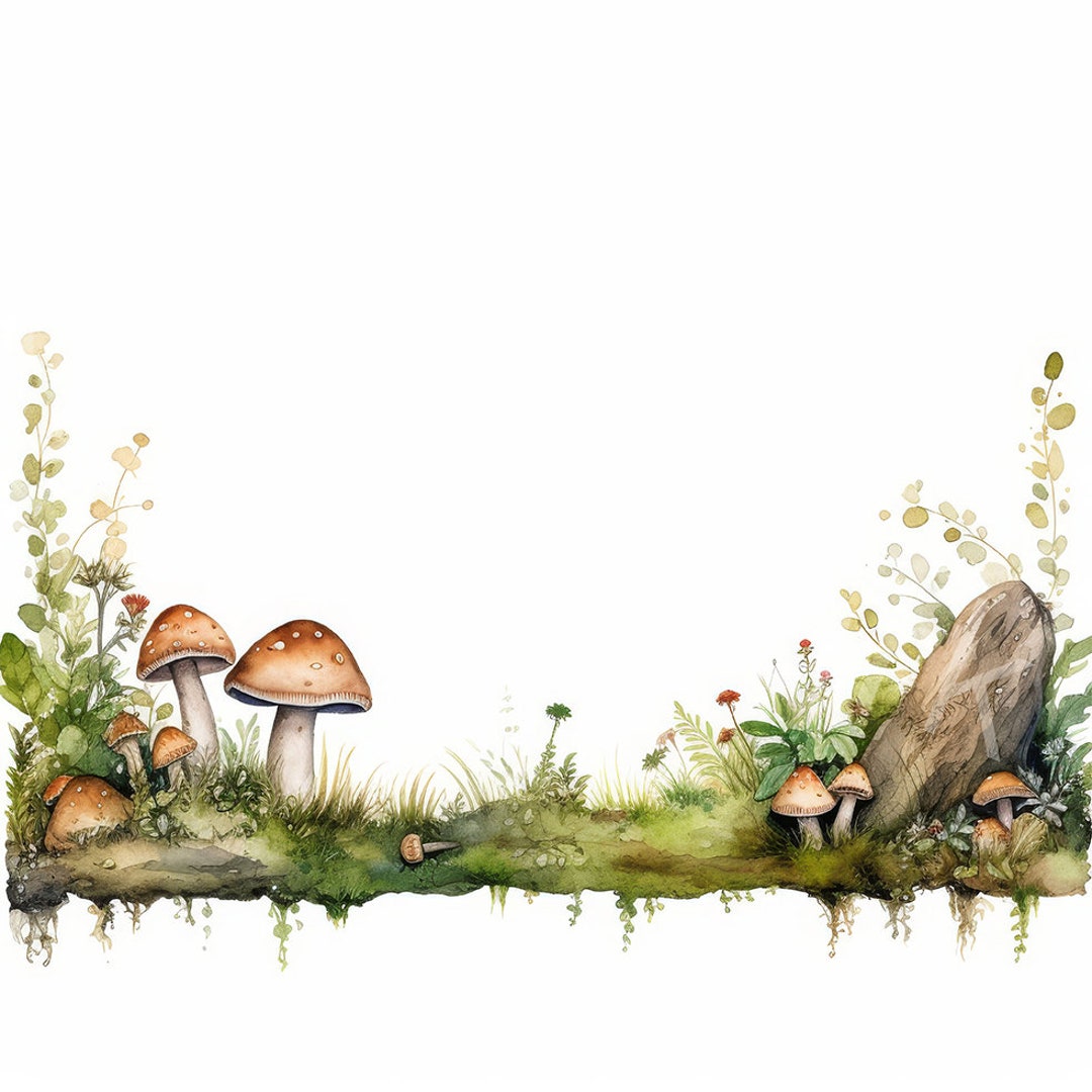 Mushroom Border Clipart, 12 JPG, Digital Download, Digital Paper Crafts ...